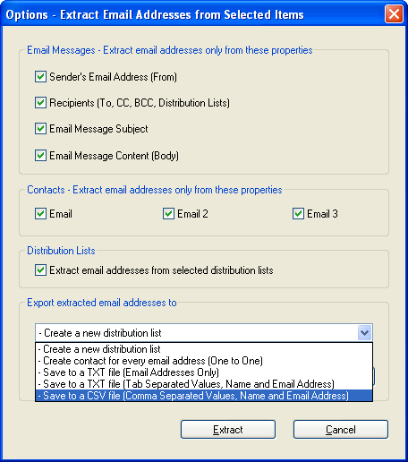 Extract Email Addresses from Outlook to CSV, TXT, Distribution List ... Extract Email Addresses from Outlook to CSV, TXT, Distribution List ...